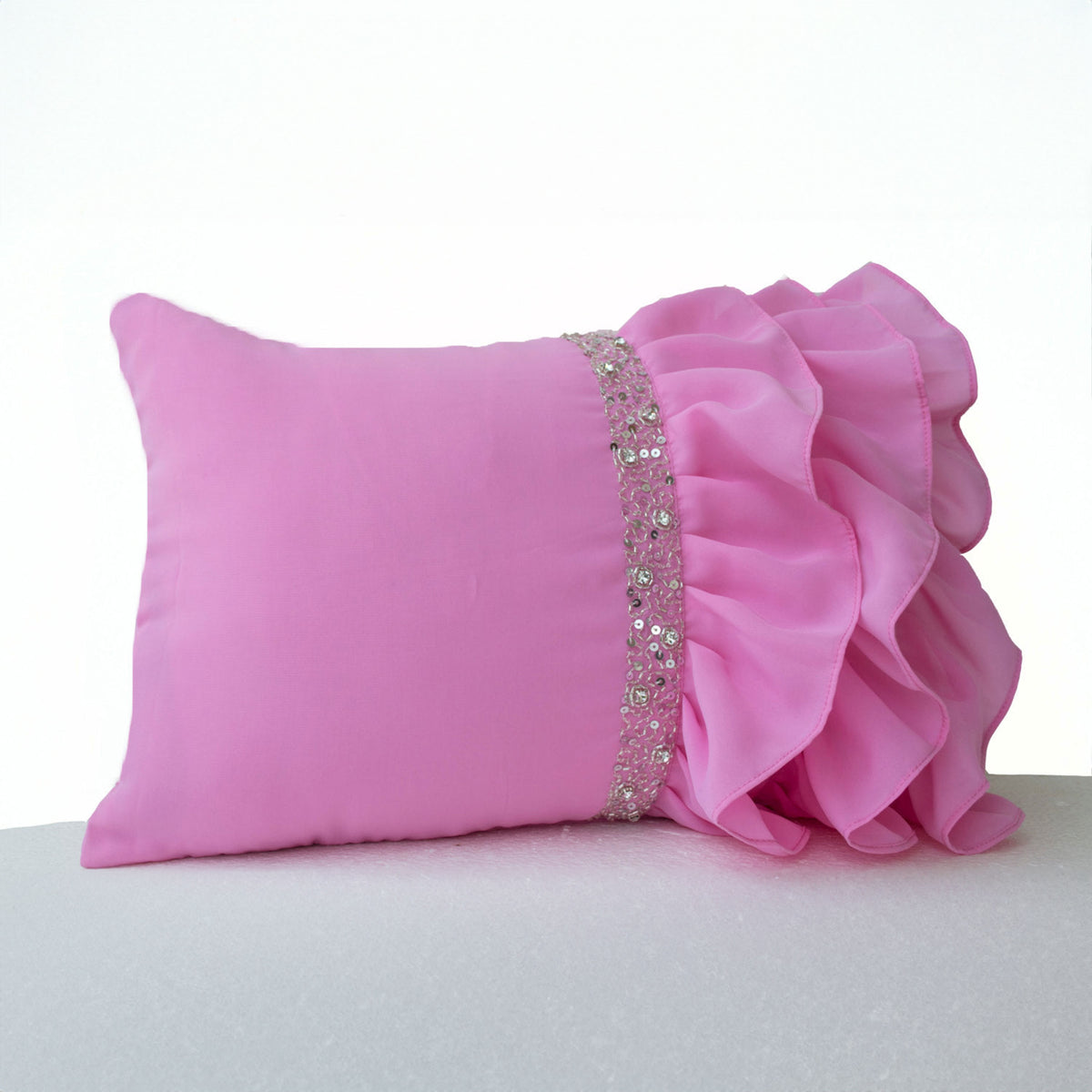 Shop for handmade, custom pink sequin throw pillows with ruffles