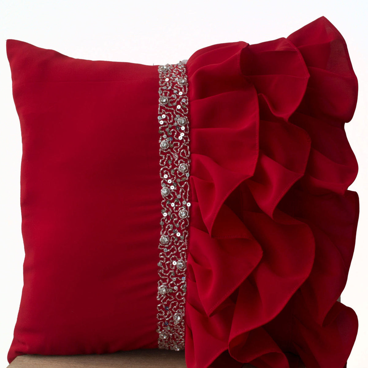 Shop online for handmade red ruffled throw pillow with sequin