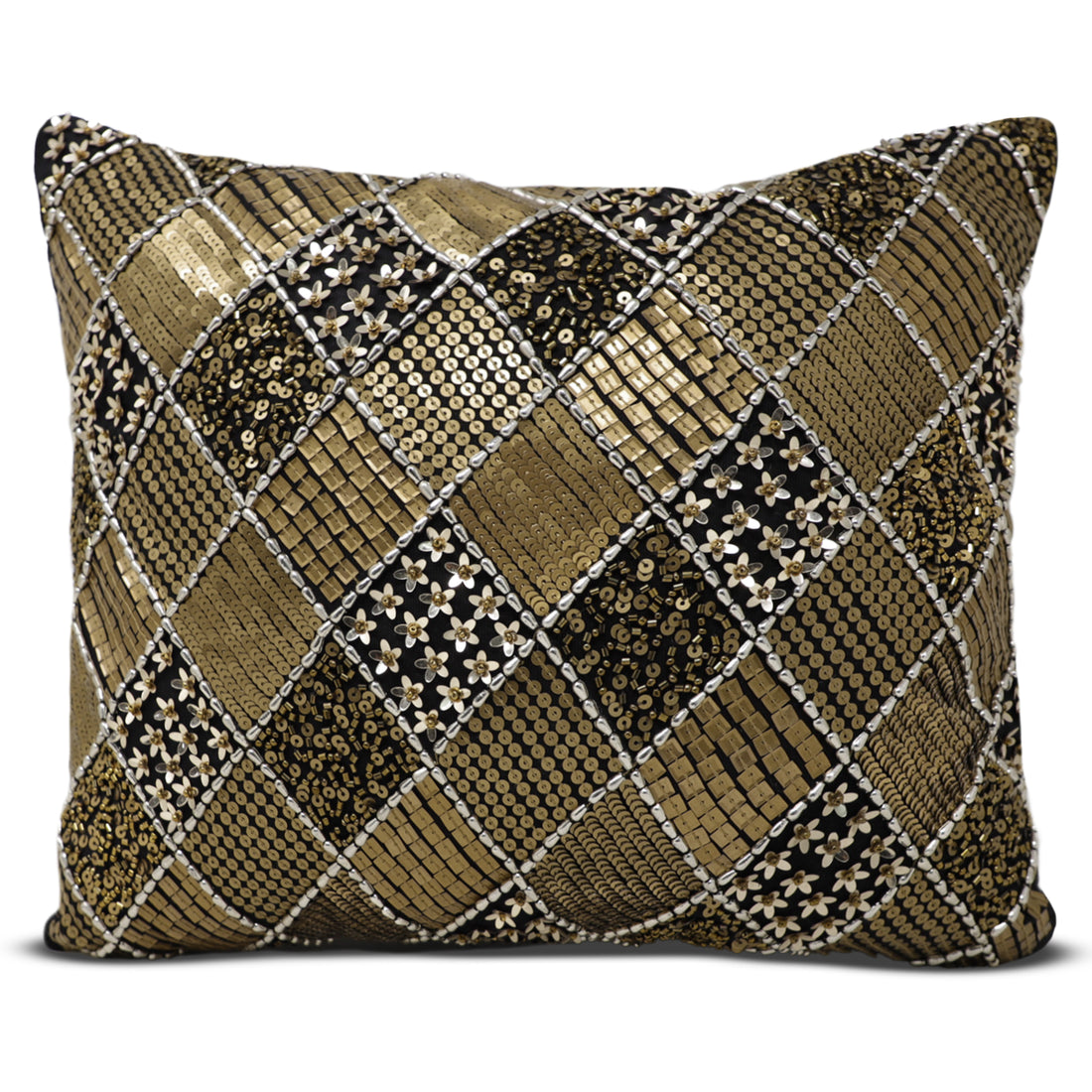 Gold Embellished Pillow | Sequin Bead Cushion | Amore Beaute
