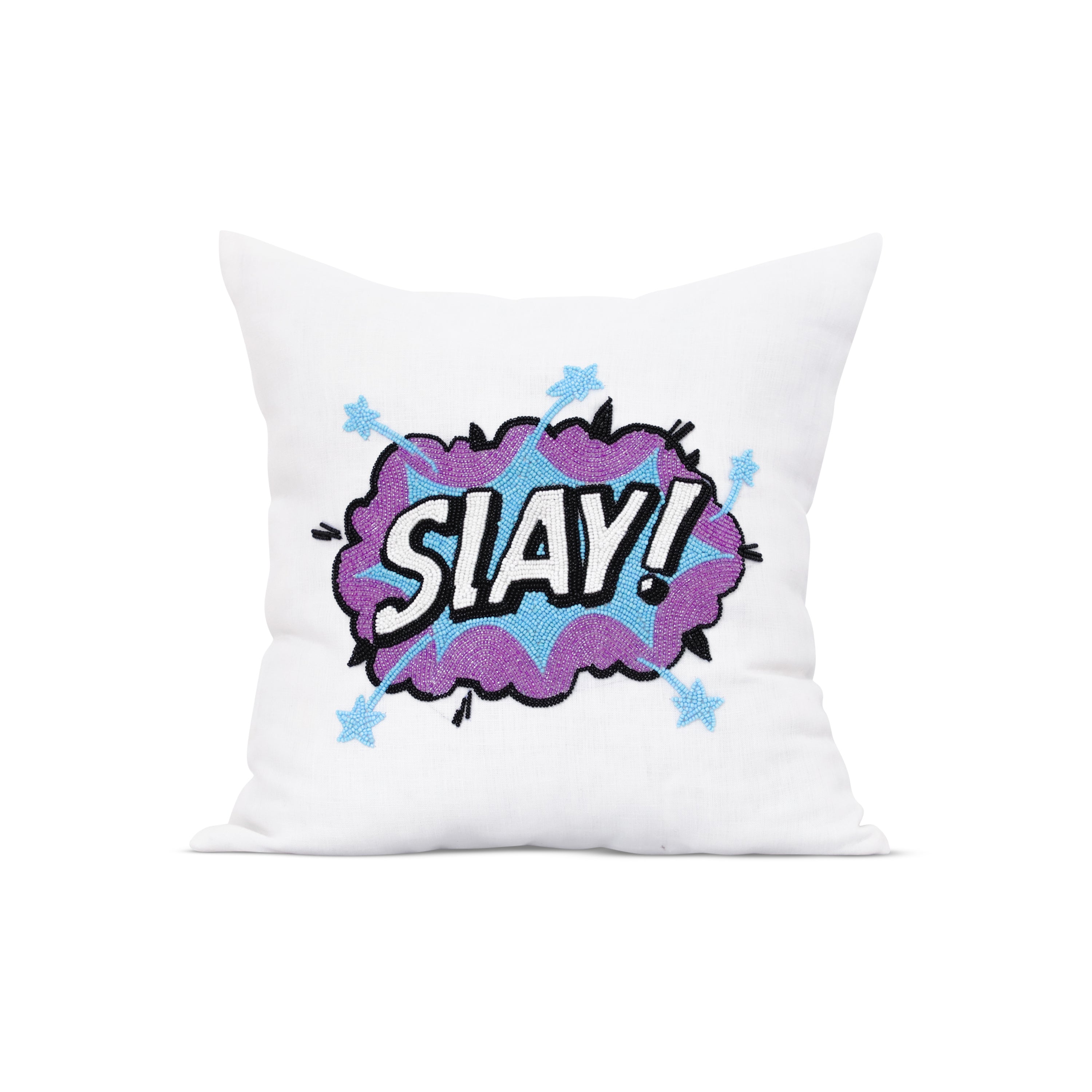 SLAY! Pillow Cover, Comic Style Beaded Pillow Cover, Customizable