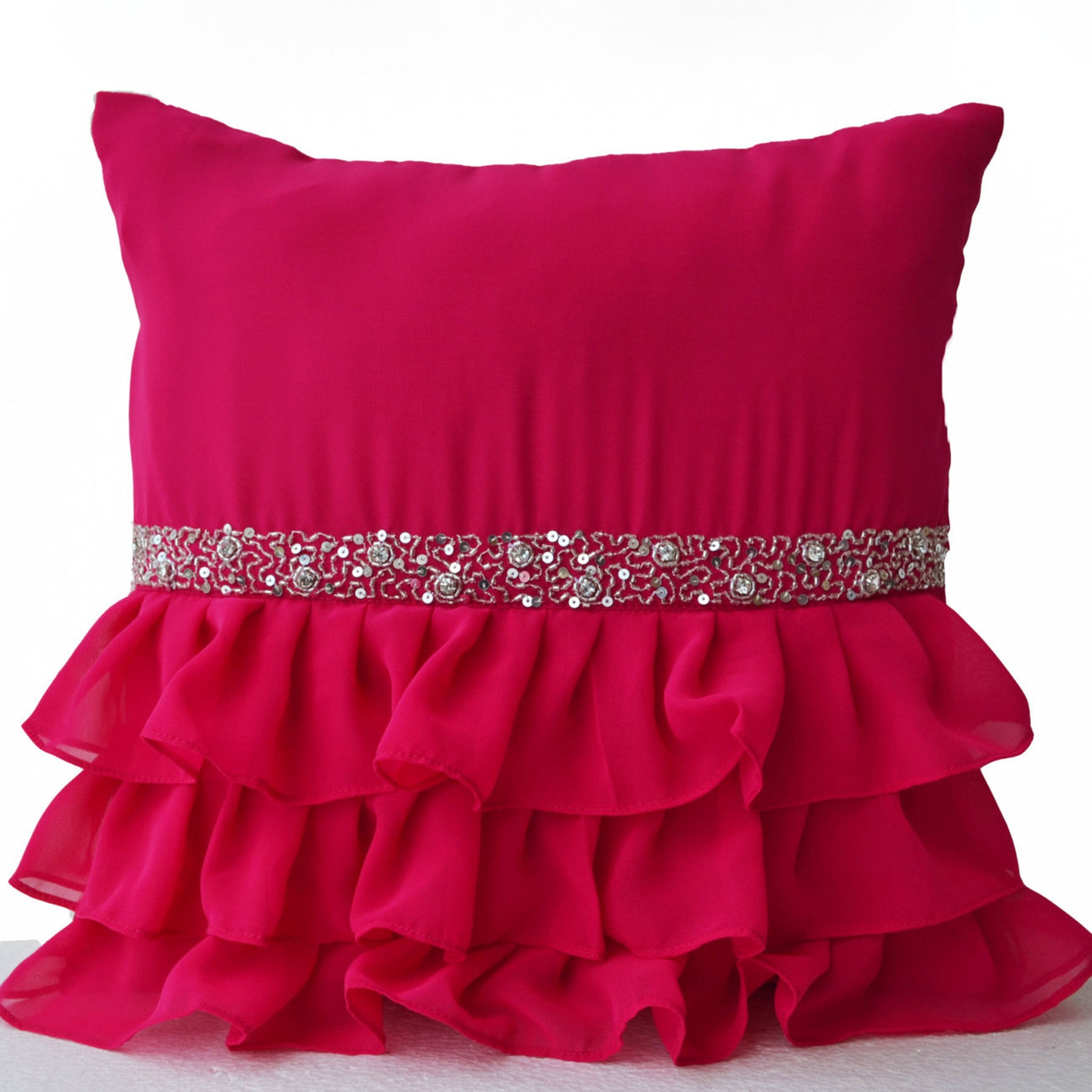 Shop online for handmade hot pink throw pillow with ruffles and sequin