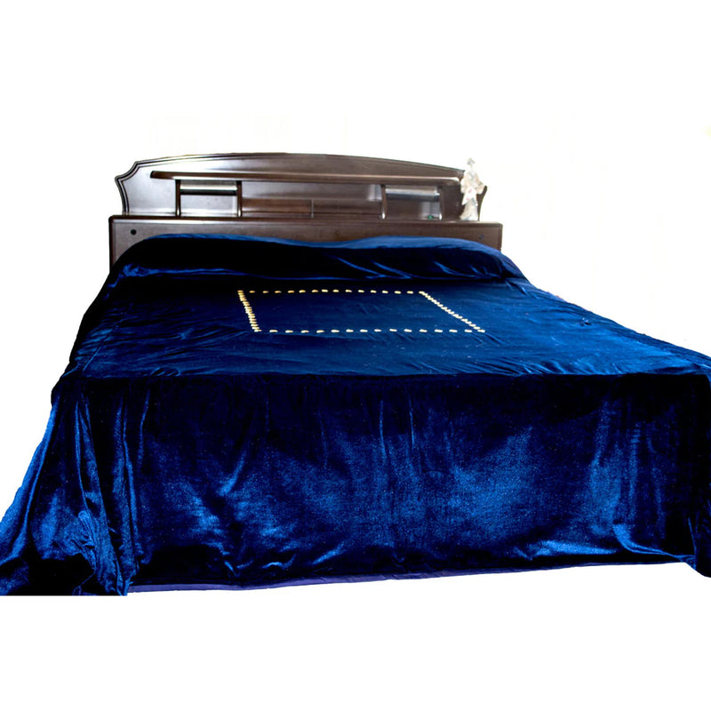 Shop for classy navy blue velvet bedspread with gold sequin embroidery