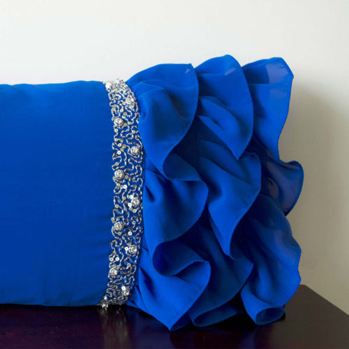Shop online for handmade blue throw pillow with ruffles and beads