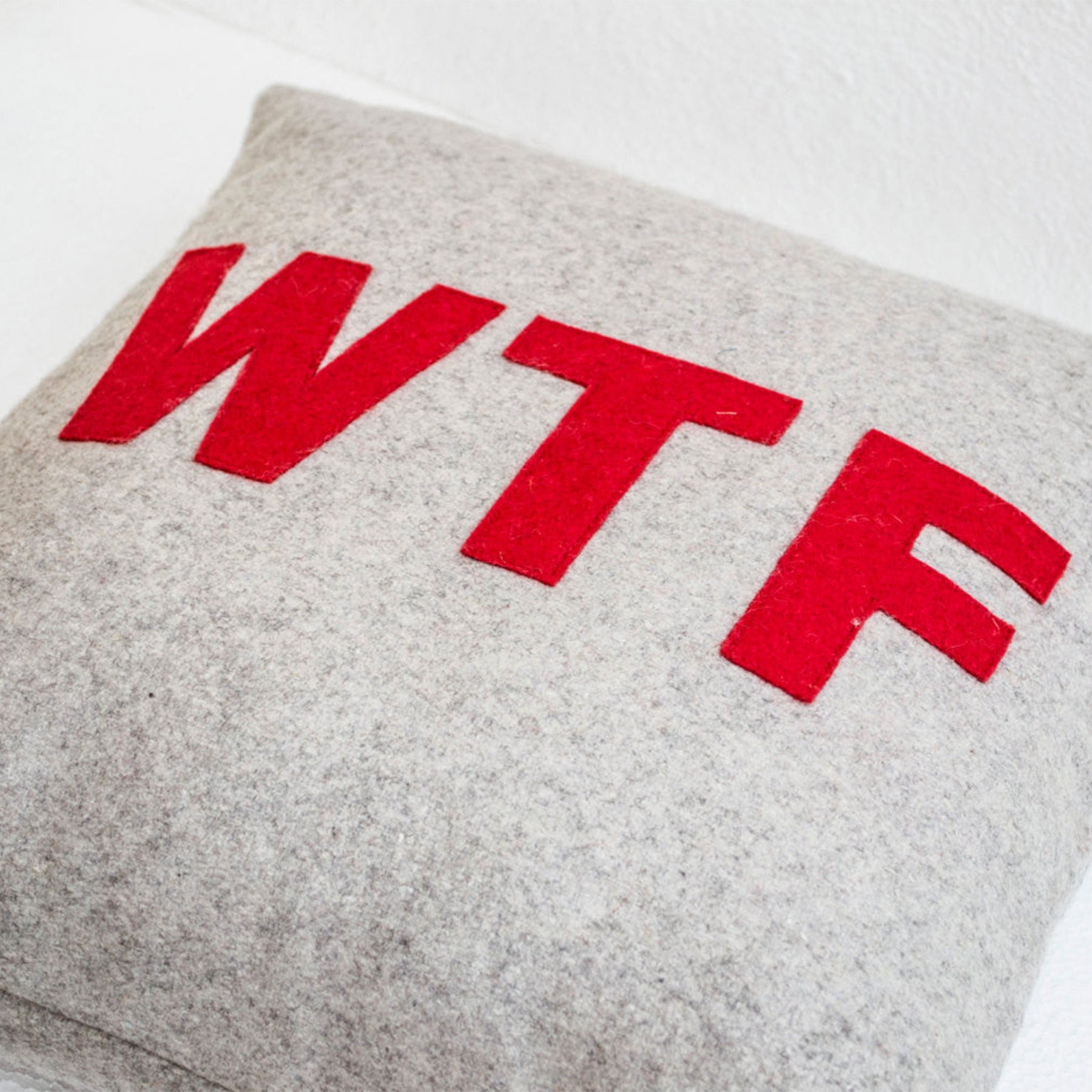 Buy handmade gray red felt pillow covers with personalized message