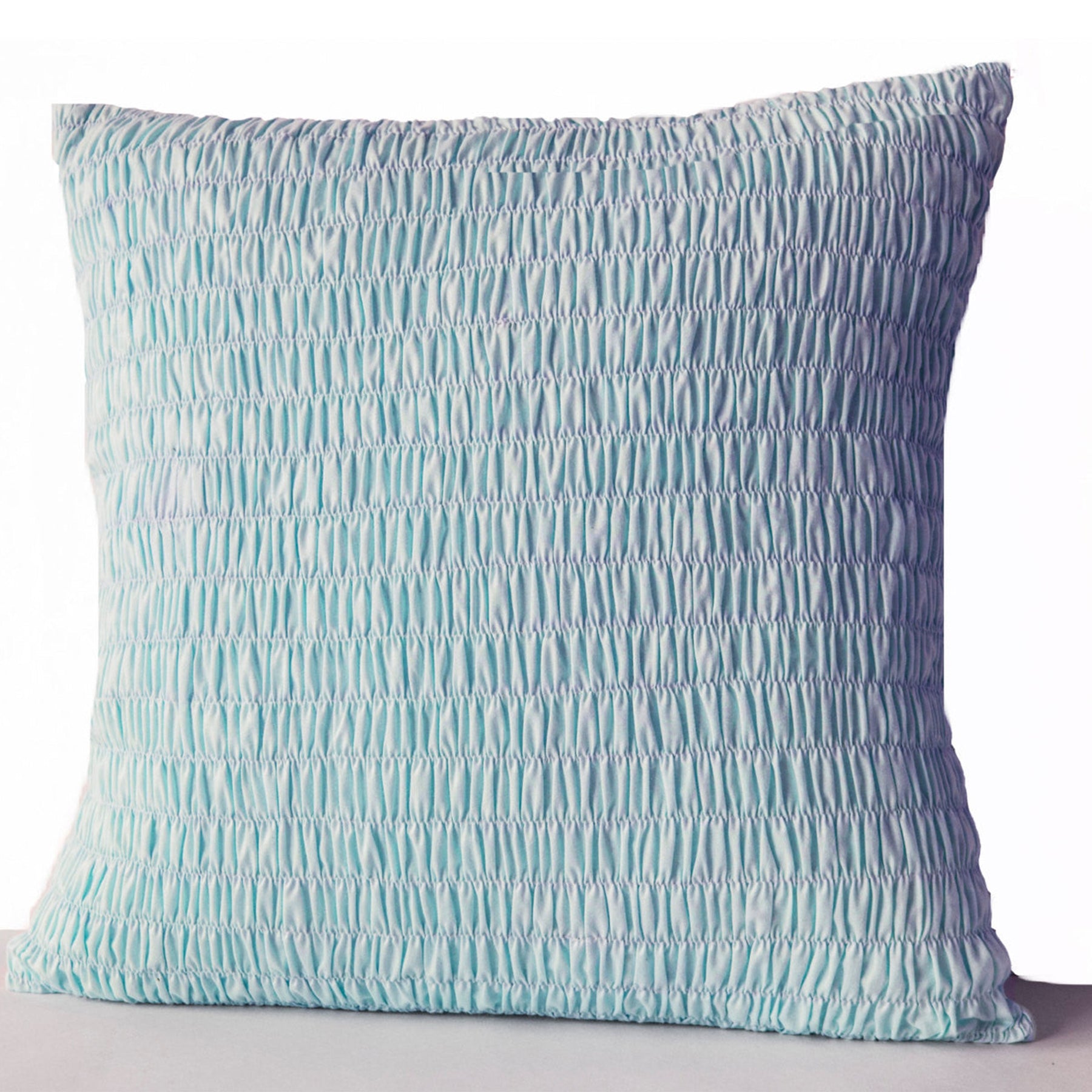 Shop online for handmade light blue cotton throw pillow with pleats
