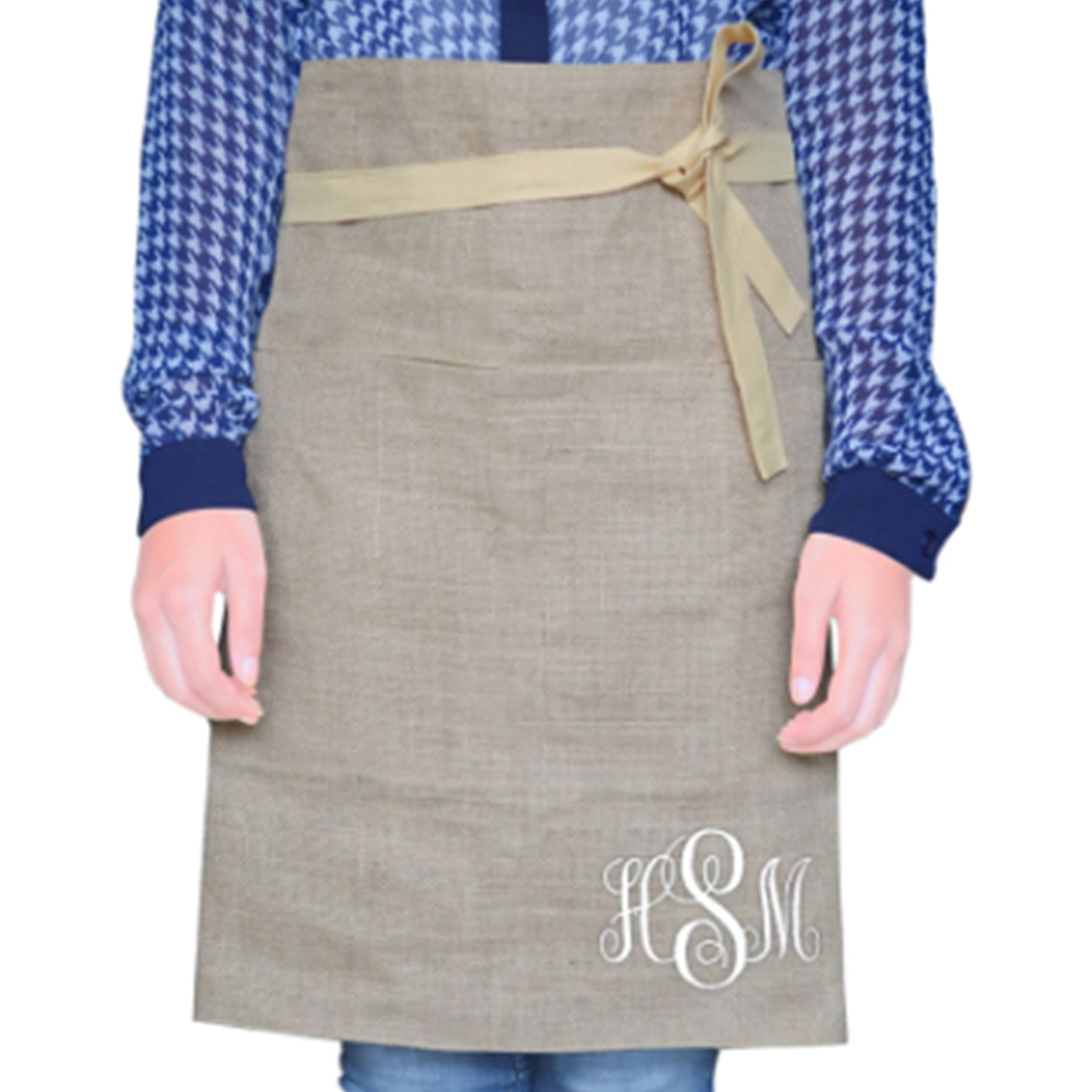 Personalized Half Apron, Custom Burlap Pocket Apron, Bistro Apron, Mon