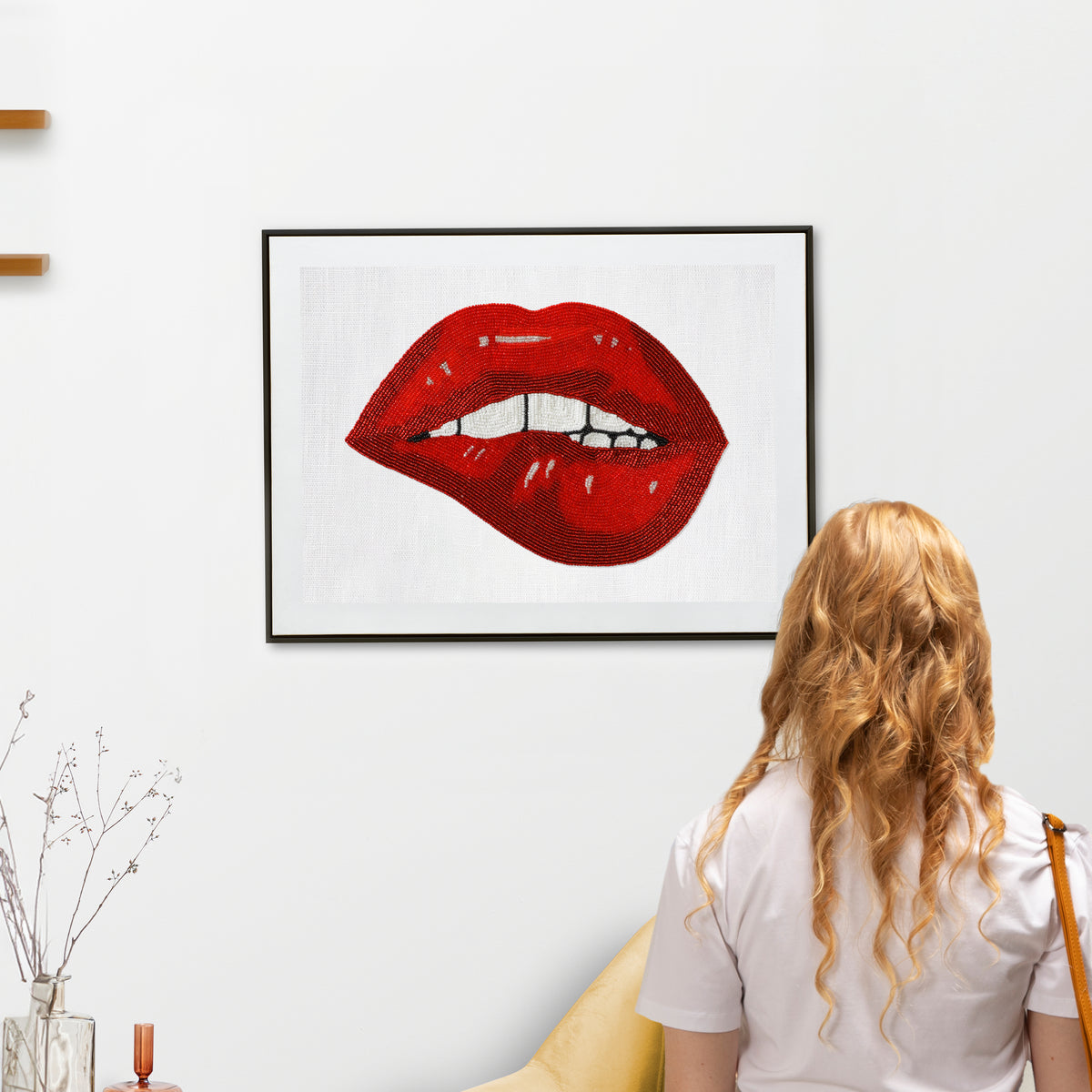 Beaded Biting Lips Wall Art | Retro Wall Art | Amore Beaute