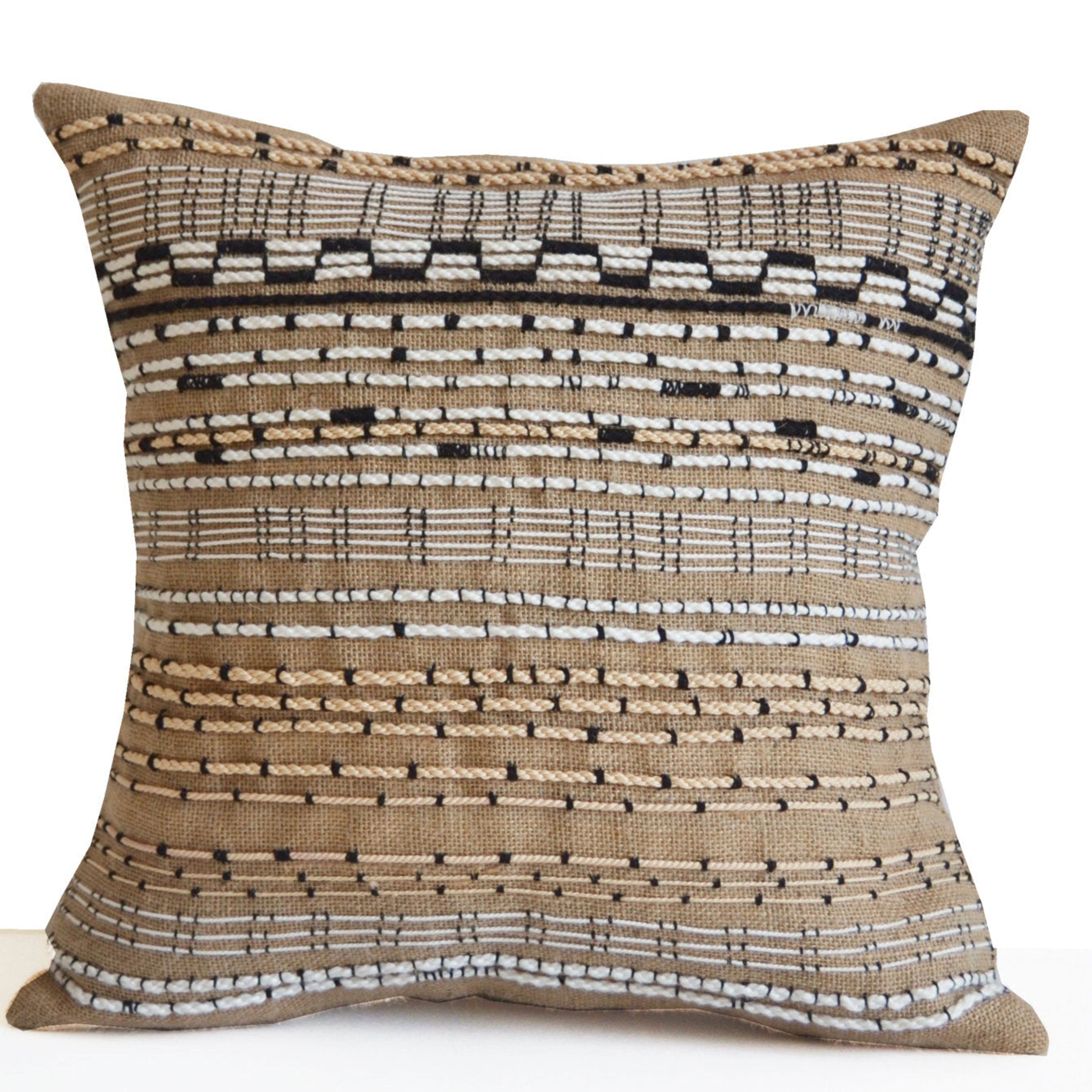 Buy woven textured boho decorative pillow. Handmade burlap pillows