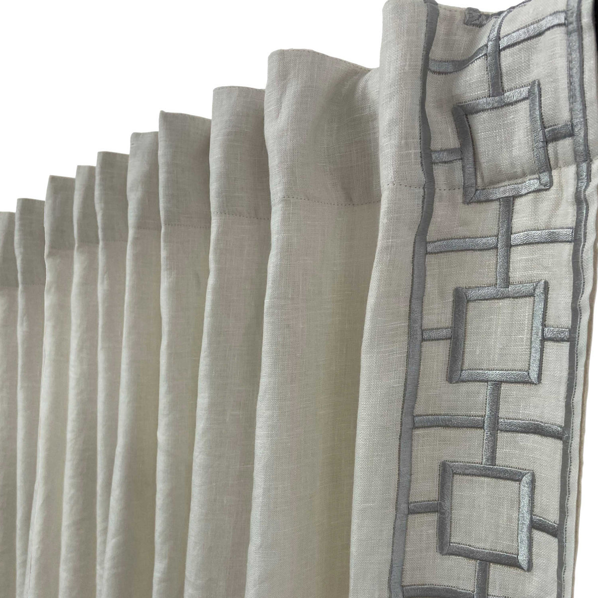 Shop for Bespoke Linen Curtain Drape In Lattice Embroidery Ships Free
