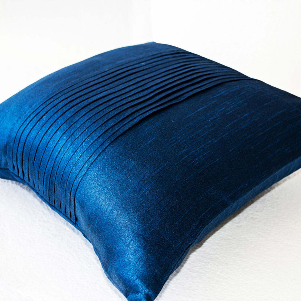 Throw pillow in dark blue art silk -Attractive cushion rippled pin tuc