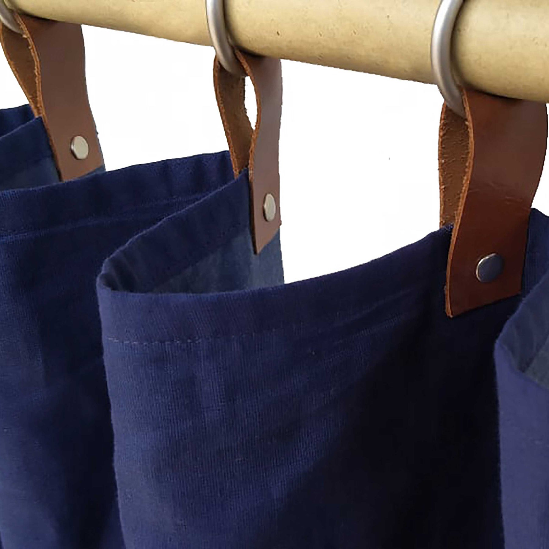 Ivory Linen Curtains & Drapes With Leather Tab, Blackout Curtains