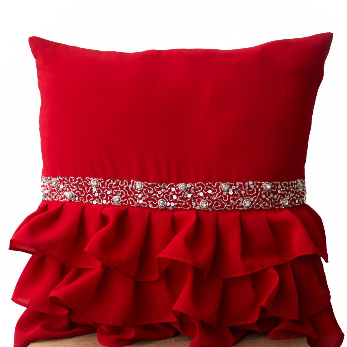 Shop online for handmade red ruffled throw pillow with sequin
