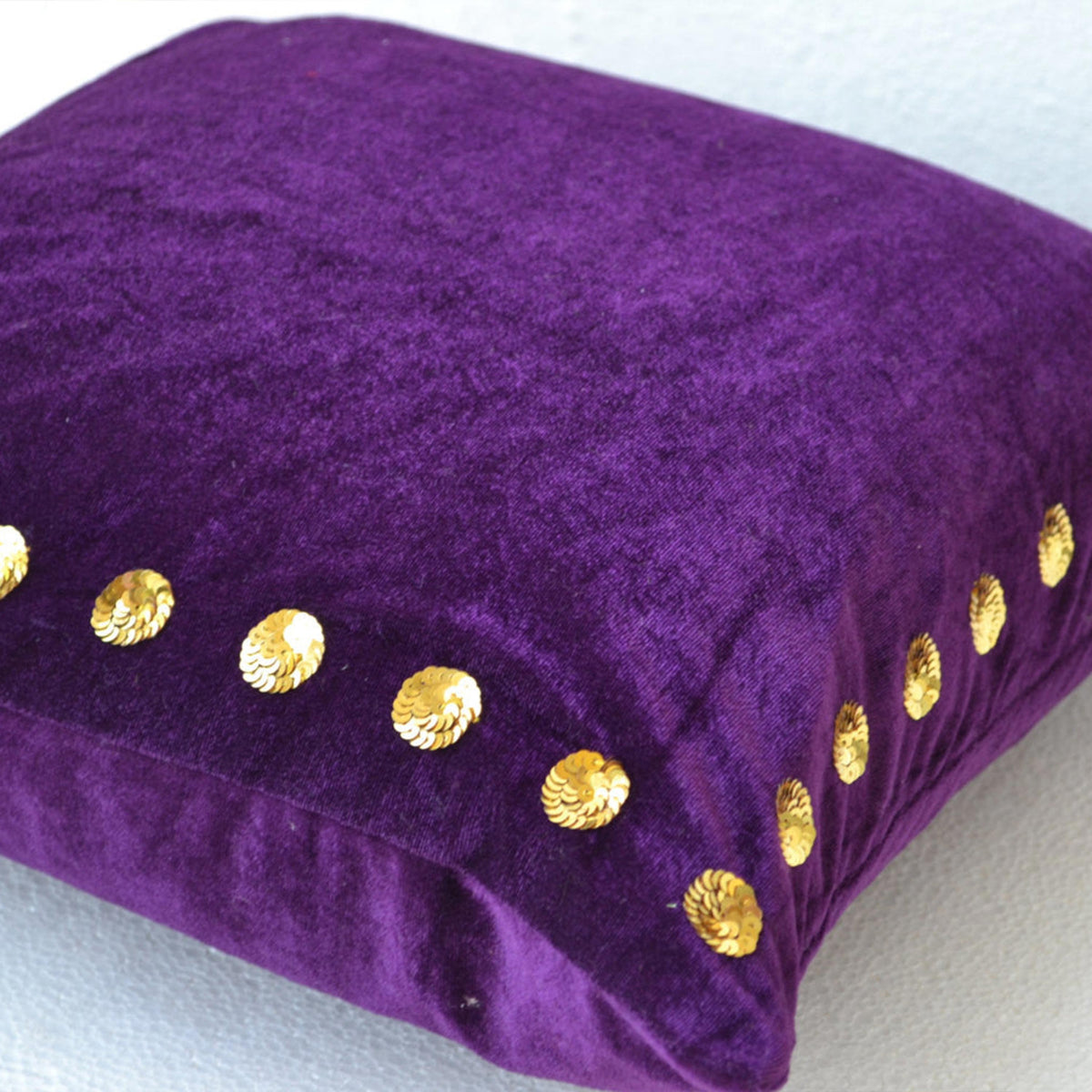 Shop for handmade purple velvet throw pillow with gold sequin detail