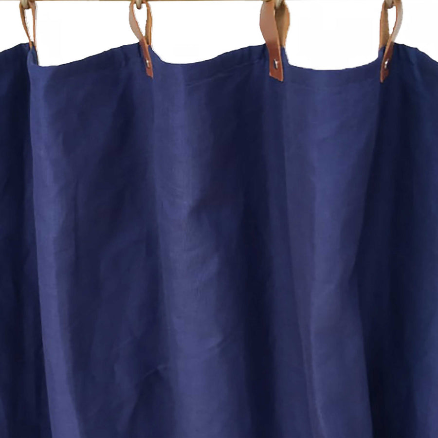 Ivory Linen Curtains & Drapes With Leather Tab, Blackout Curtains