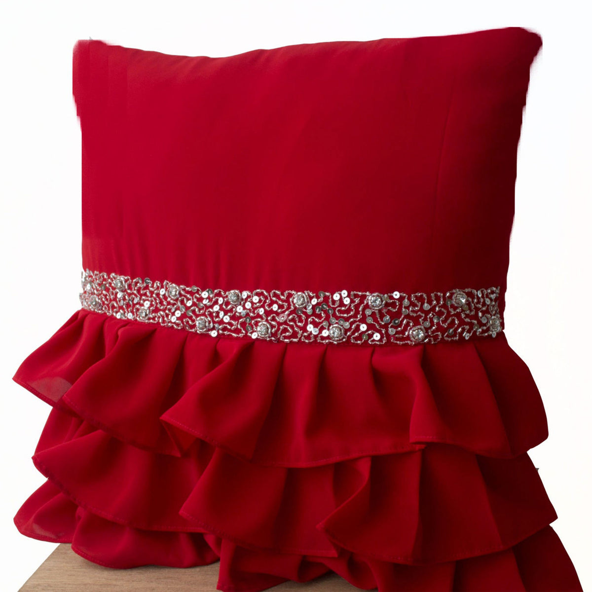 Shop online for handmade red ruffled throw pillow with sequin