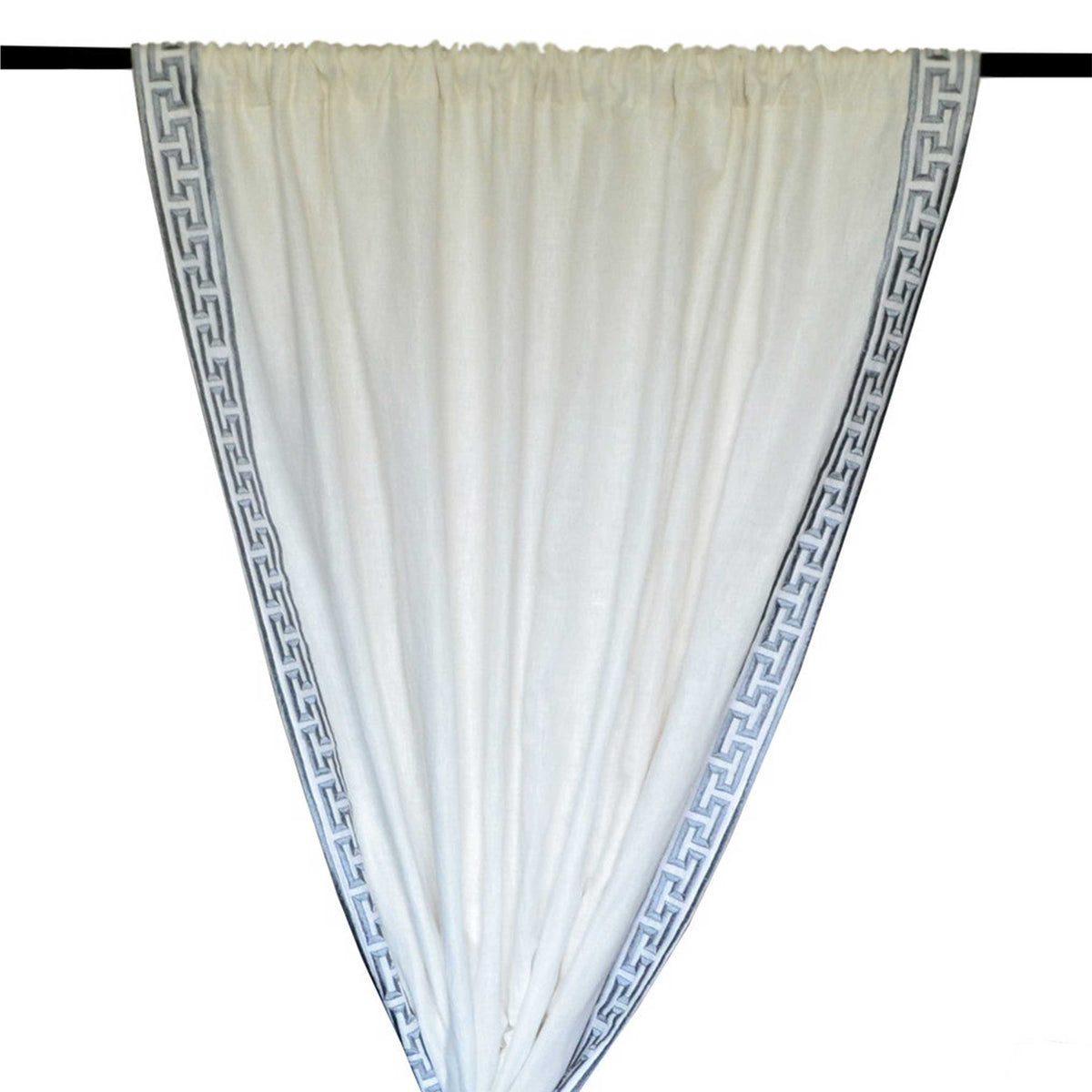 Buy customizable Greek key embroidered linen curtains and drapes.