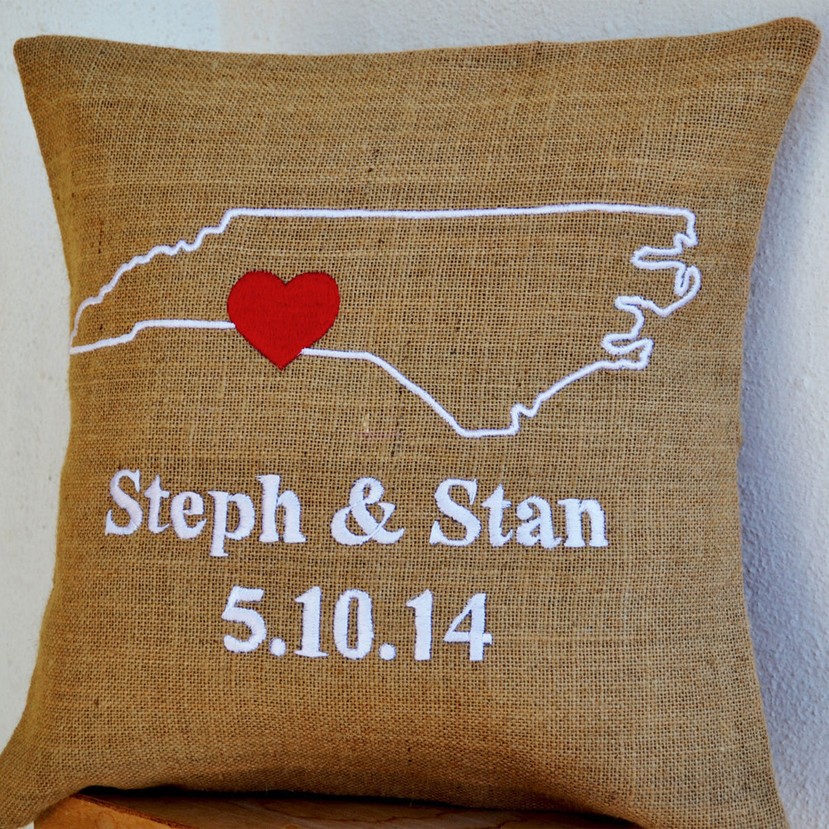 Shop online for handmade burlap pillow cover with state map embroidery