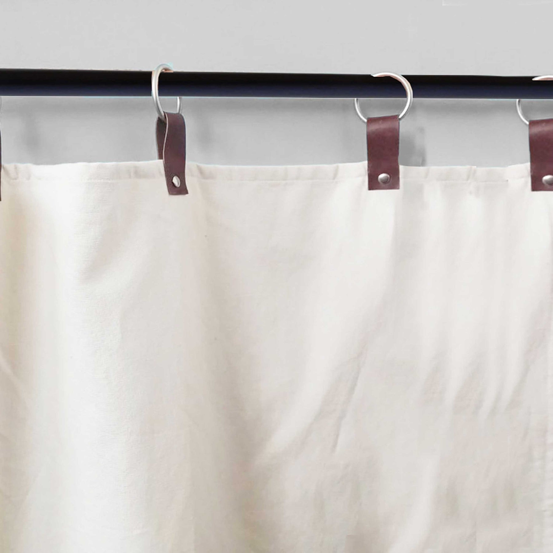 Ivory Linen Curtains & Drapes With Leather Tab, Blackout Curtains