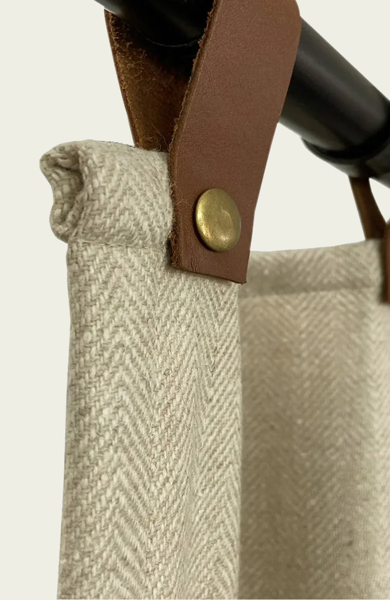 Wool Curtains and Drapes with Genuine Leather Tabs and Brass Buttons