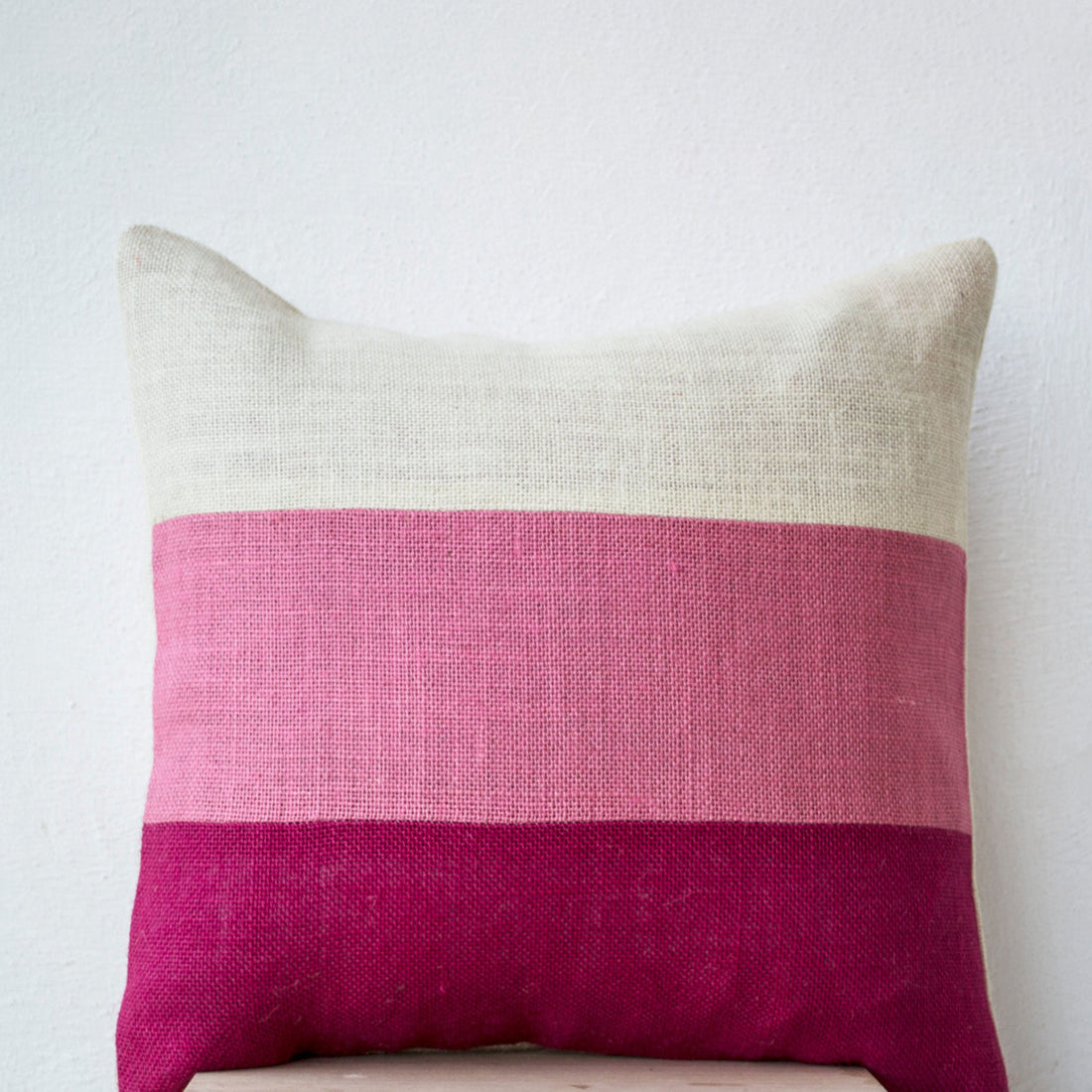 Shop online for handmade burlap pink throw pillow with color block