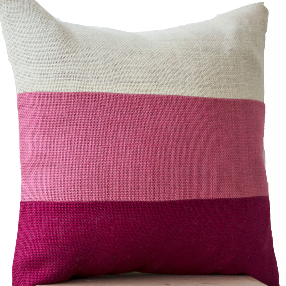 Shop online for handmade burlap pink throw pillow with color block
