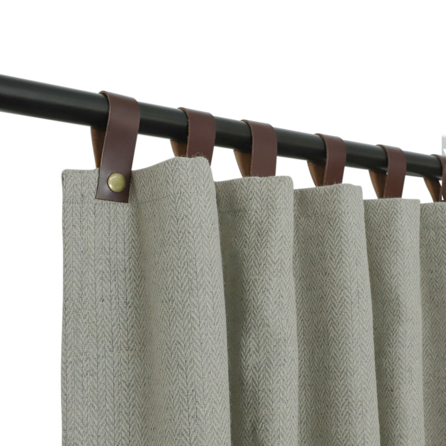 Wool Curtains and Drapes with Genuine Leather Tabs and Brass Buttons