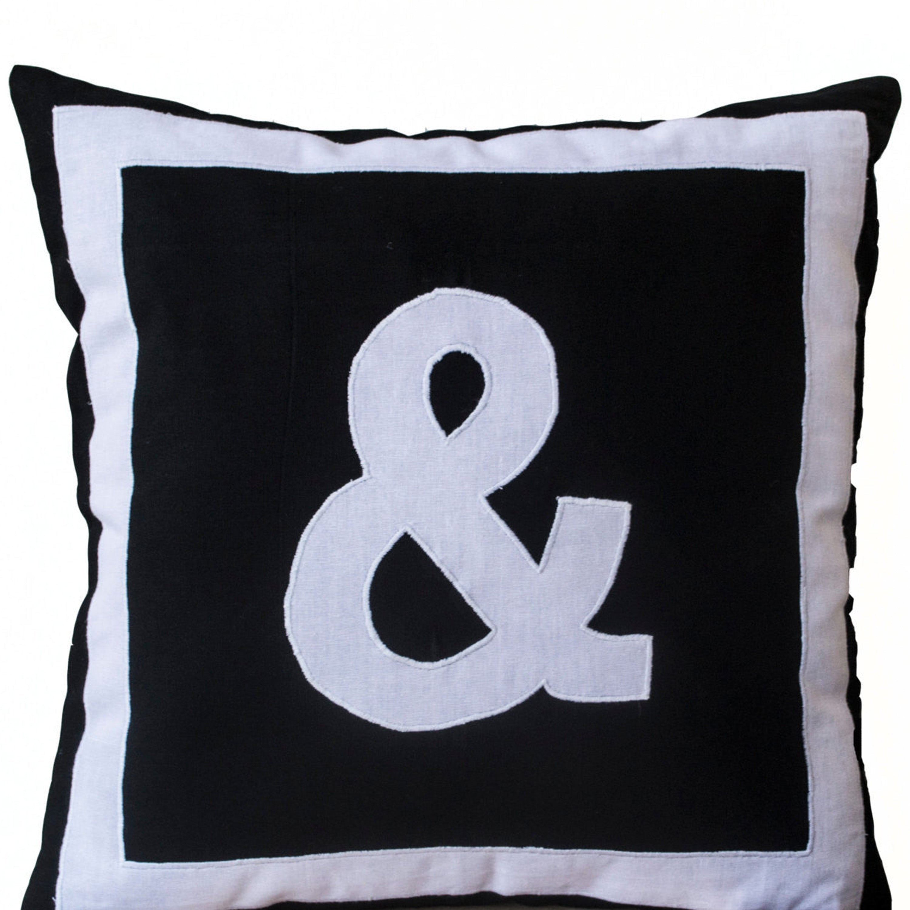 Shop online for handmade black cotton pillow with custom monogram