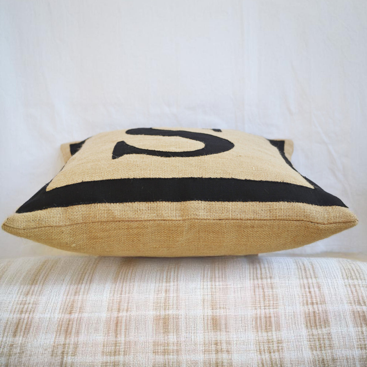 Buy handmade black initial monogram throw pillow with applique design