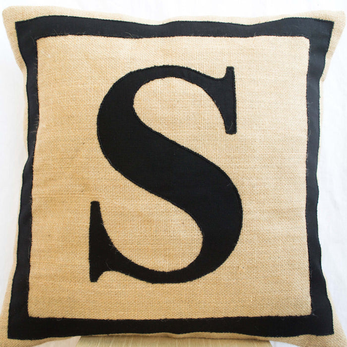 Buy handmade black initial monogram throw pillow with applique design