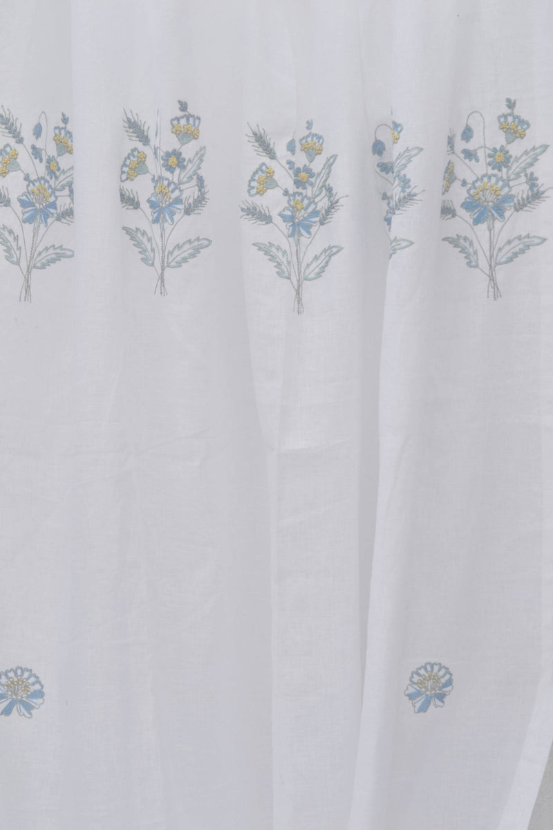 Linen Curtain With Flower Embroidery, Sheer Linen Window Treatment