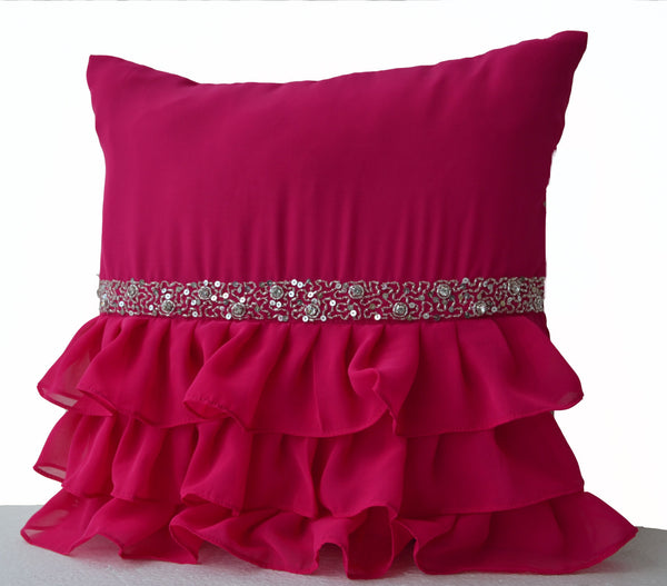 Shop online for handmade hot pink throw pillow with ruffles and sequin ...